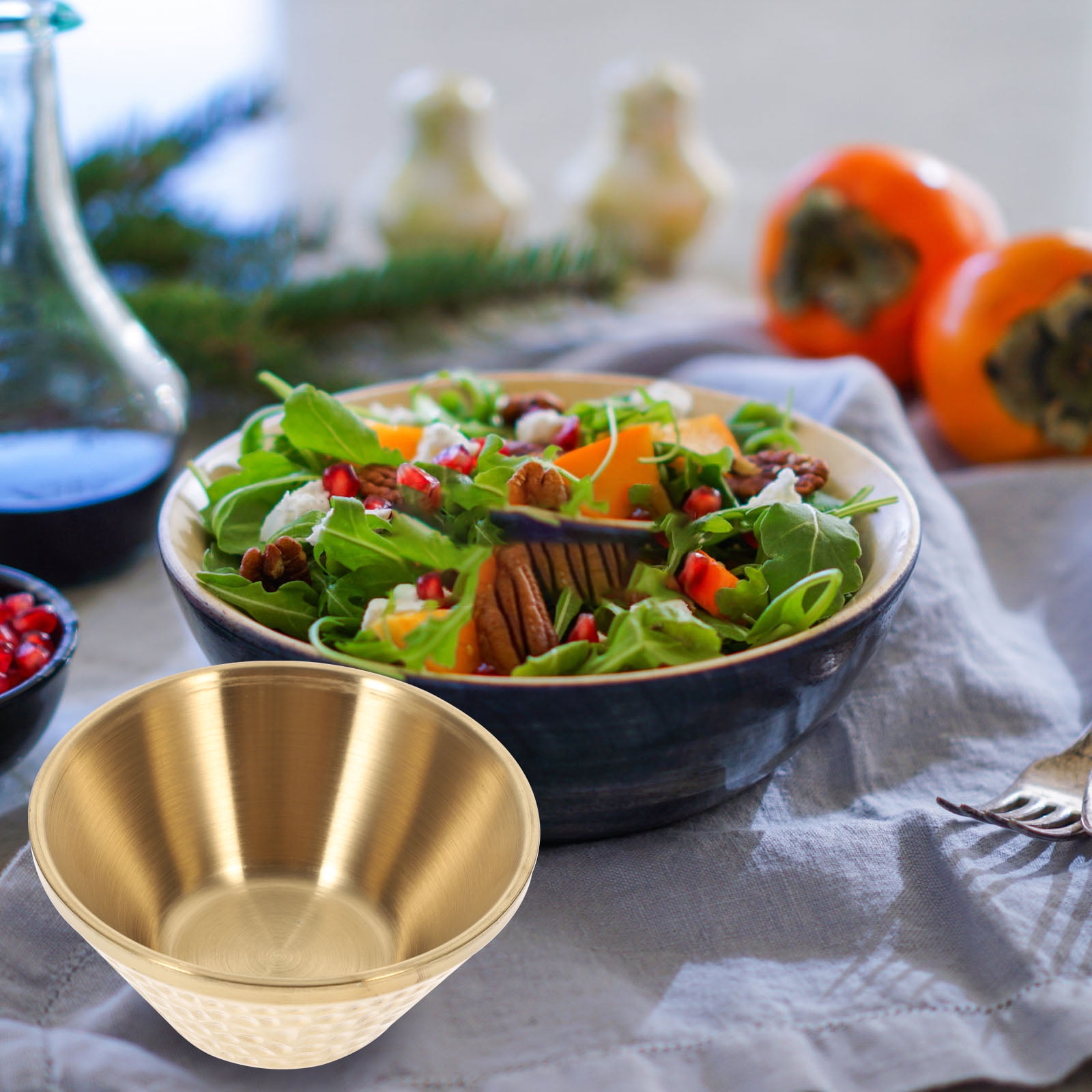CIMAXIC 1Pcs 4.72X4.72X2.36in Stainless Steel Salad Serving Bowl With V ...