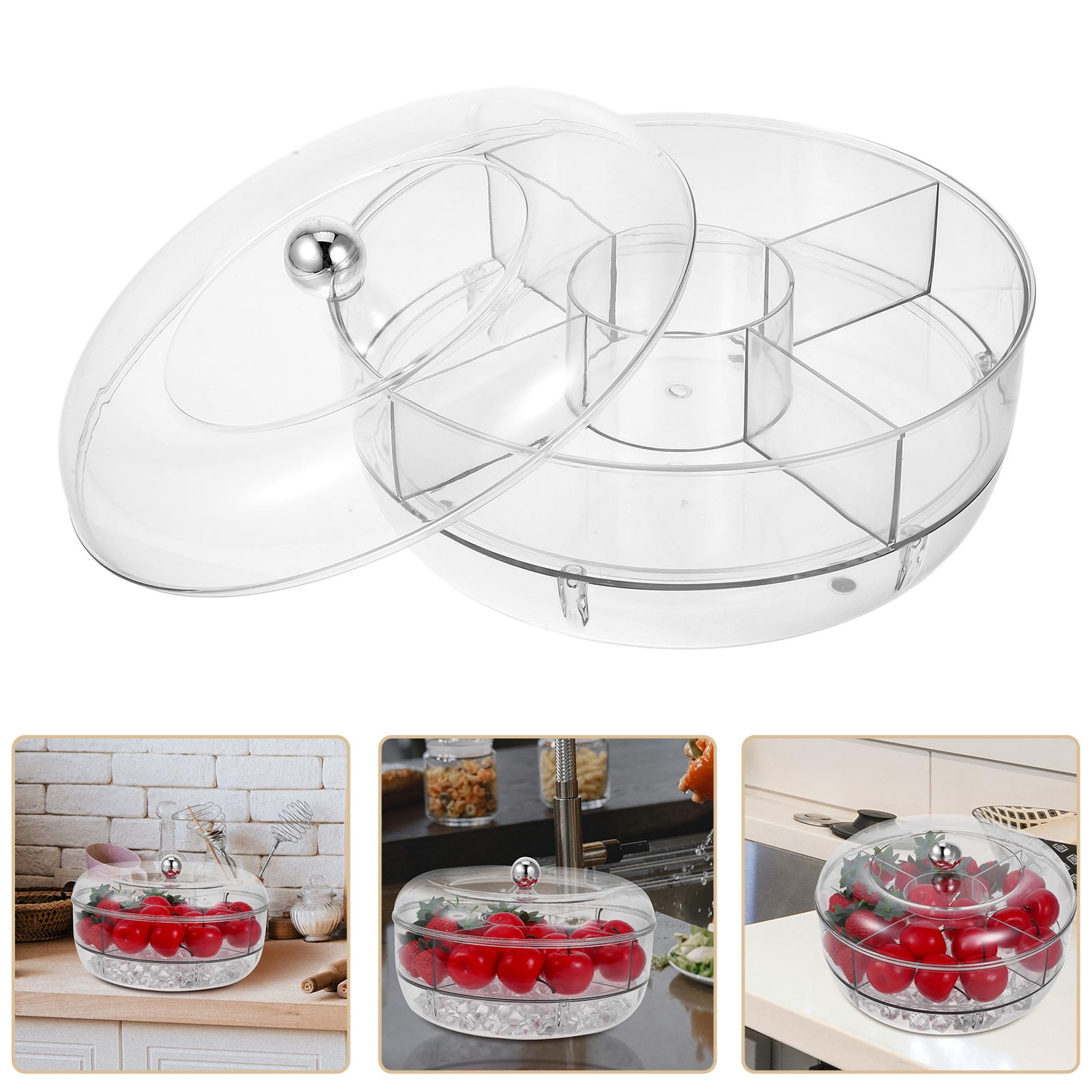 CIMAXIC Round Snack Box Round Rotating Tray Transparent Pet 1Set For ...
