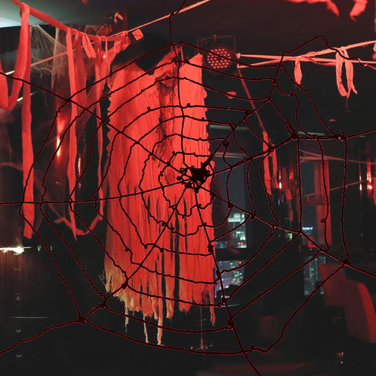 CIMAXIC Spider Webs Decoration Reusable Black Wool Thread 1Pack 14.2x14 ...