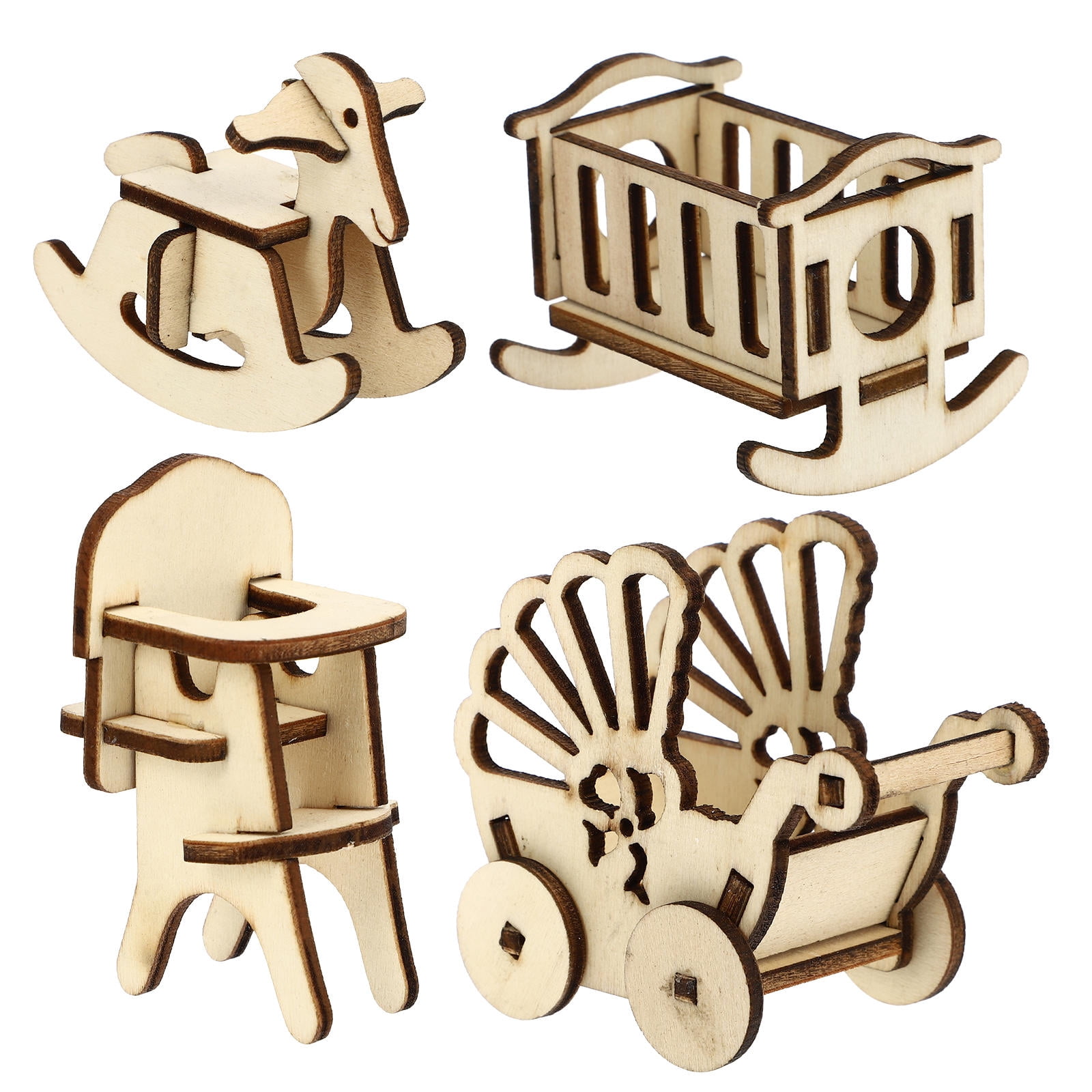 CIMAXIC 1Set Miniature Children Room Furniture Khaki Wood Square Design ...