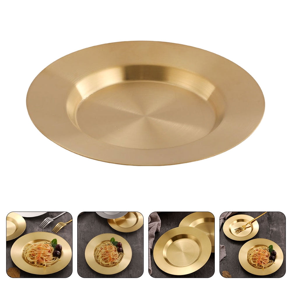 CIMAXIC Stainless Steel Dinner Plate Golden 1Set 7.9X7.9X0.67In ...