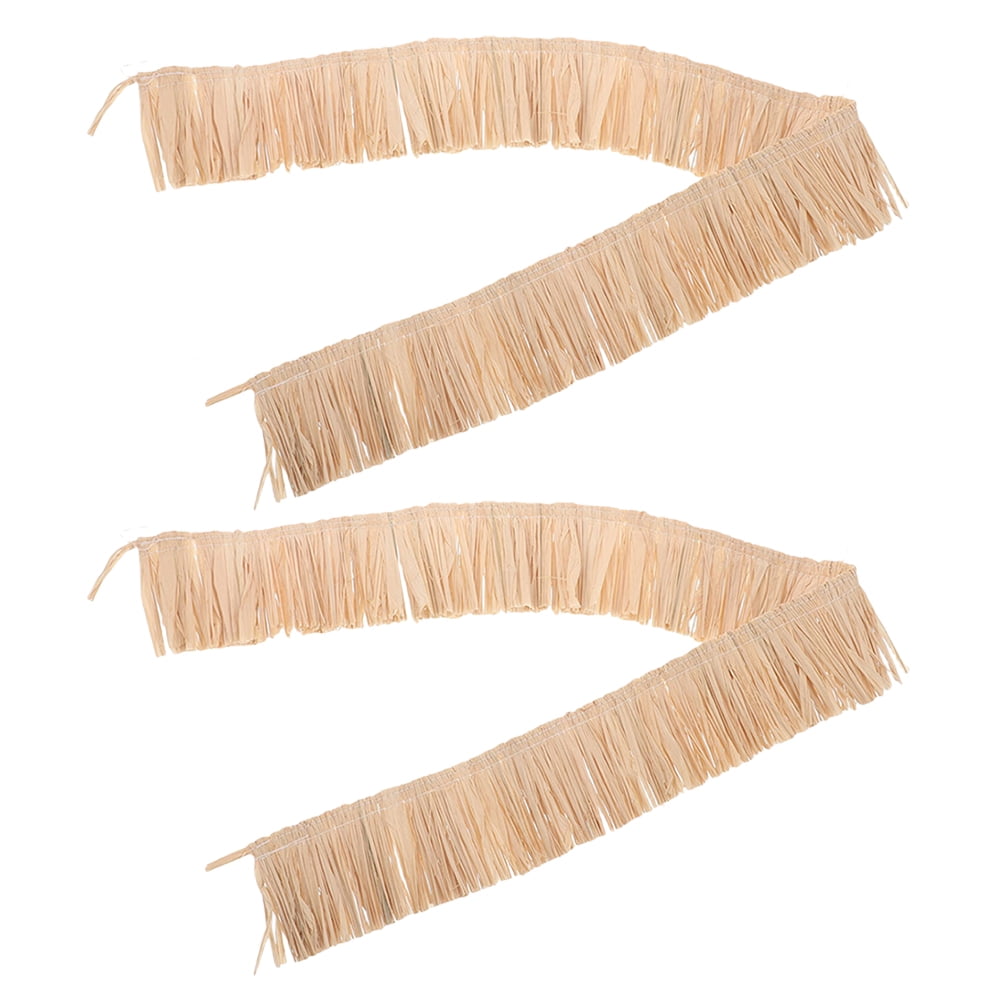 CIMAXIC 2PCS Natural Raffia Bundles Raffia Fringe Trim Khaki for Women ...