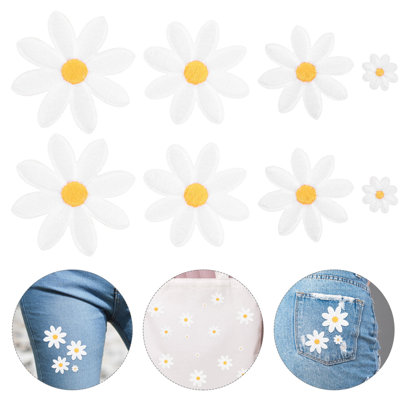 CIMAXIC Embroidered Daisy Appliques Multi Fabric for Clothing Heat ...