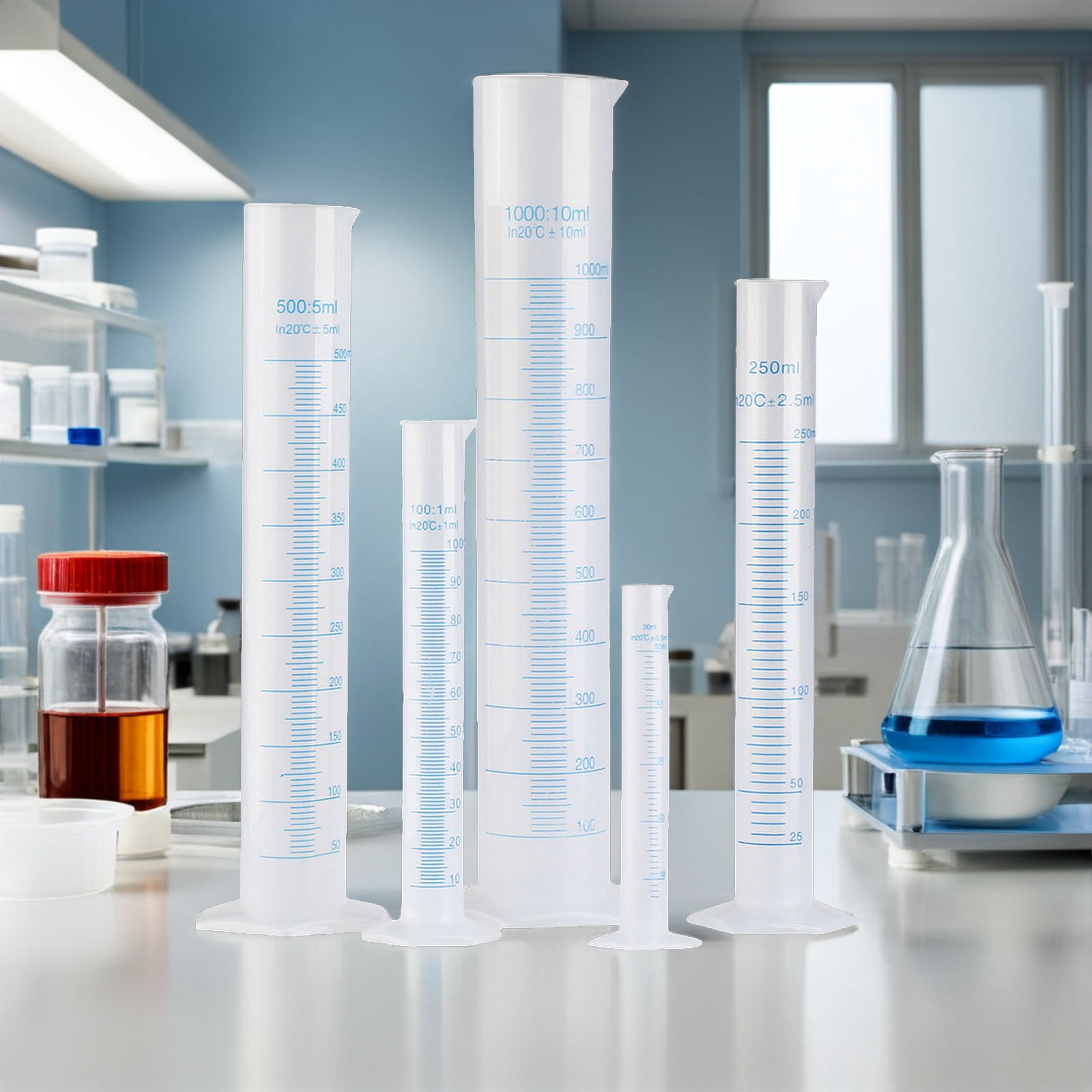 CIMAXIC Set of 5 Plastic Measuring Cylinders for Laboratory Use ...