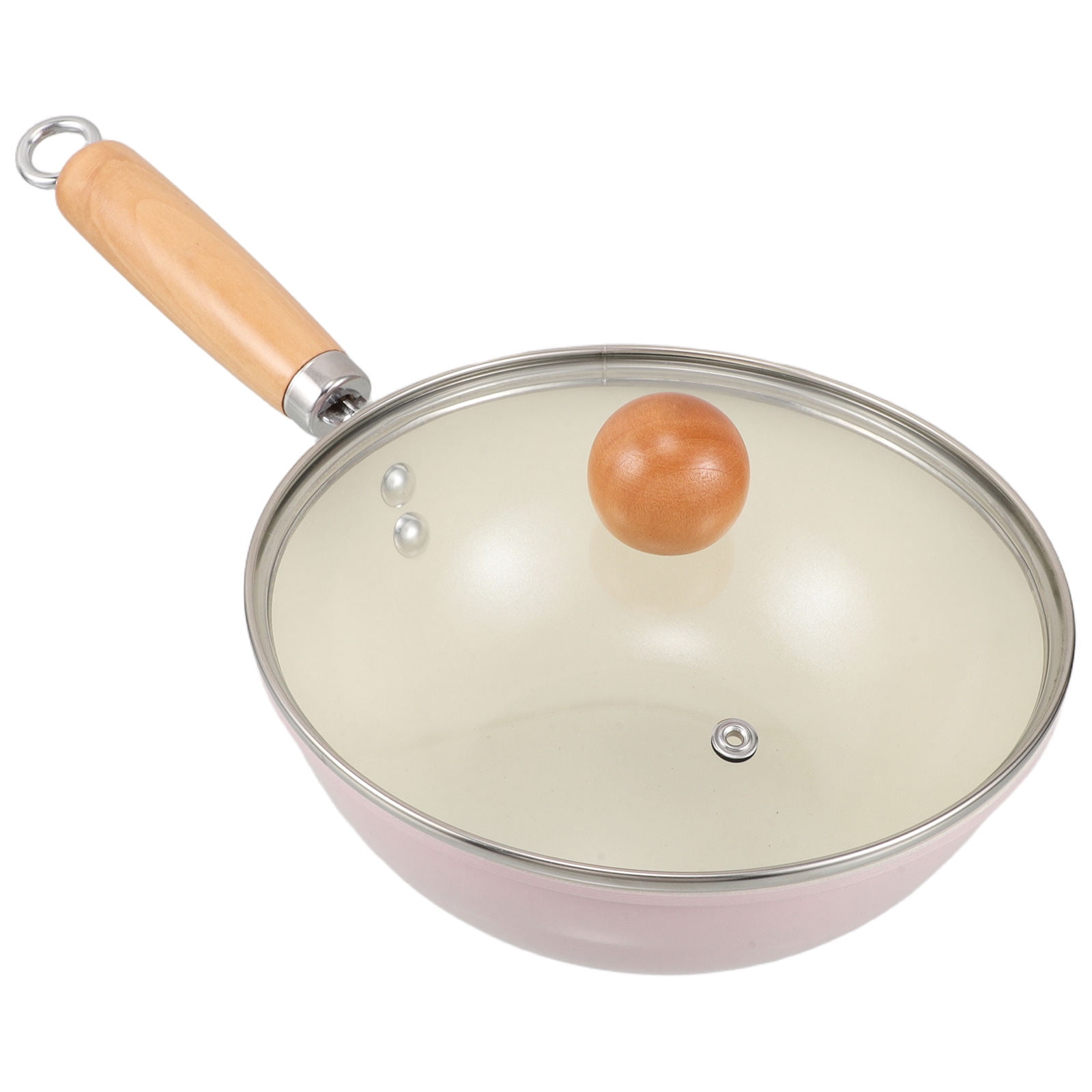 CIMAXIC Induction Wok 1Pcs Pink Iron with Nonstick Coating and Clear ...