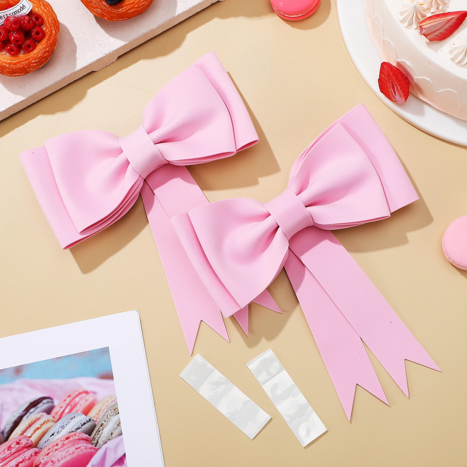 CIMAXIC Pink Bow Birthday Cake Toppers Decorative EVA 2 Pcs for Women ...