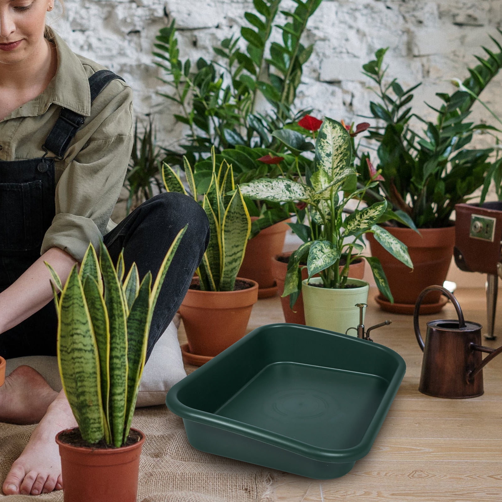 CIMAXIC Plastic Planter Tray Flowerpot Mats Green PP 1Pack for ...