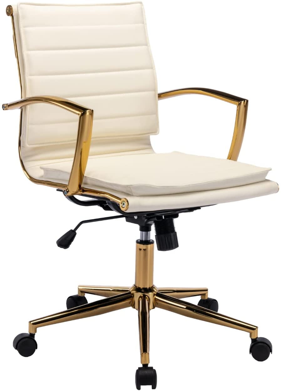 CIMOTA Beige Leather Office Chair, Comfortable Mid-Back Office Desk ...