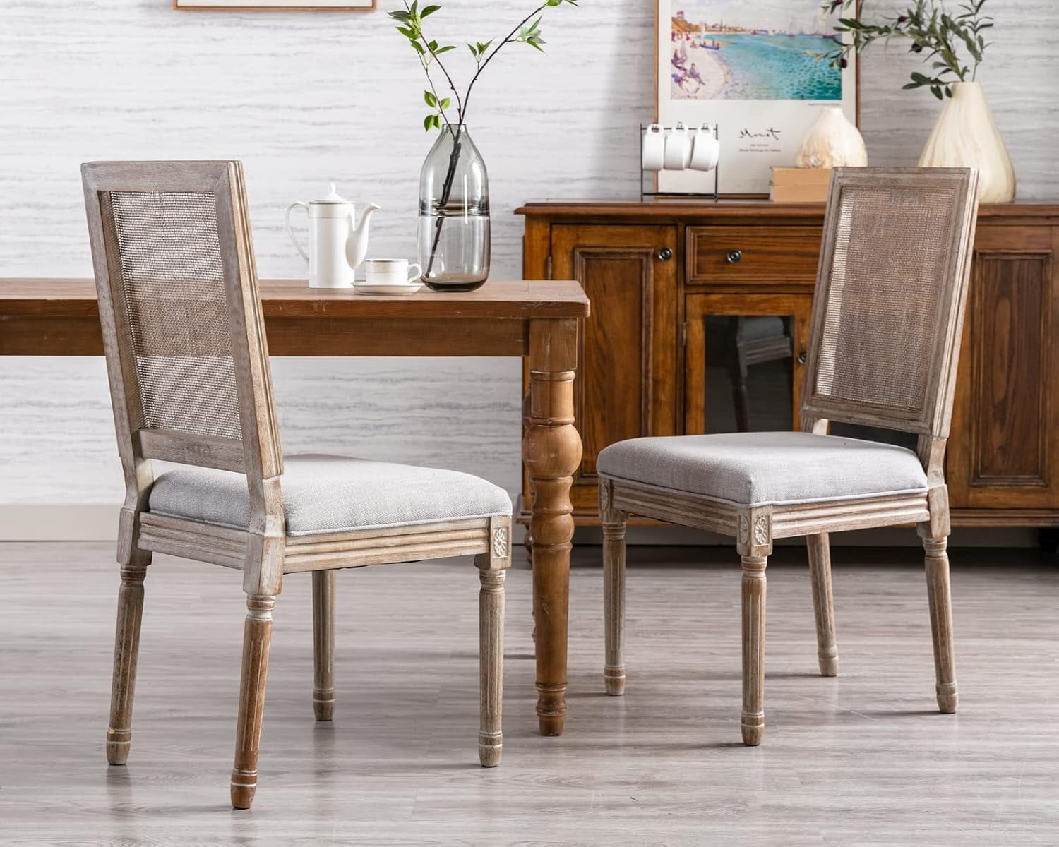 CIMOTA Farmhouse Dining Chairs Set of 2, French Rattan Dining Room ...