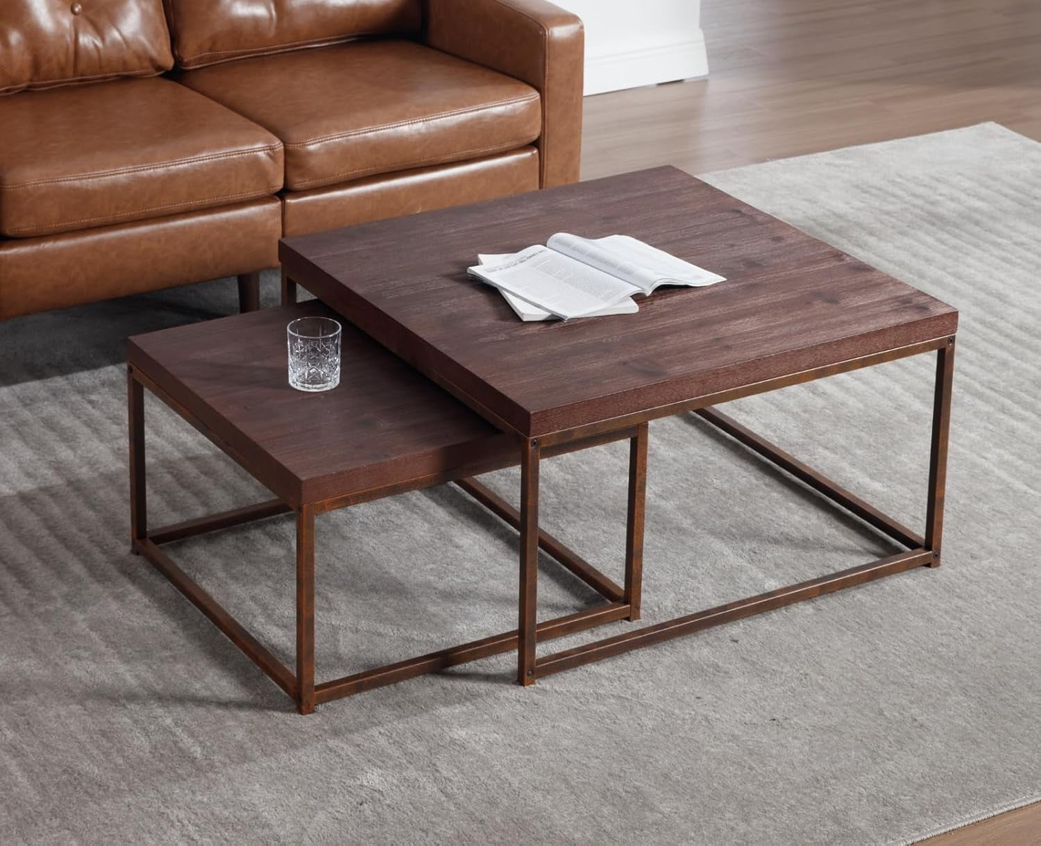 CIMOTA Industrial Nesting Coffee Table Set of 2 Square Modern Stacking ...