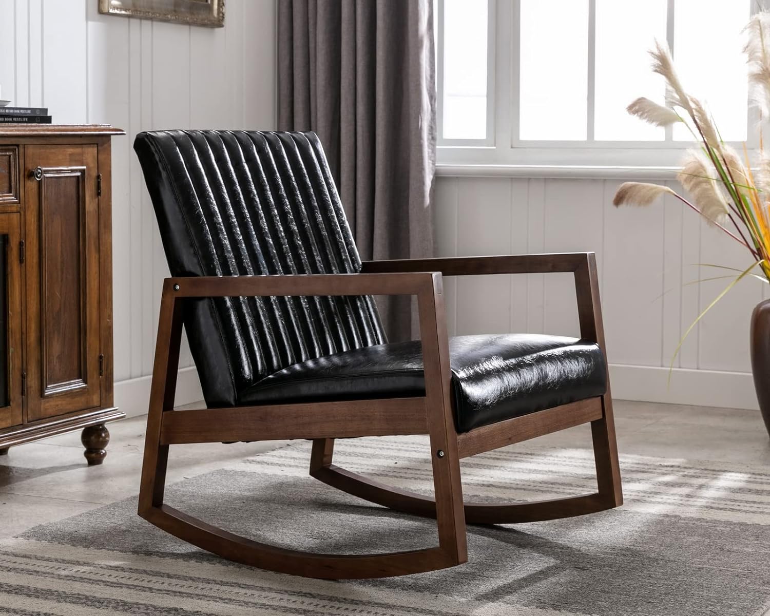 Leather Modern Rocking Chair Mid Century Armchair Upholstered Arm Chair ...