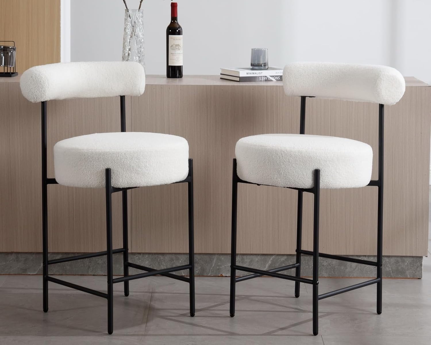 CIMOTA Modern Boucle Bar Stools Set of 2, Upholstered Counter Height ...