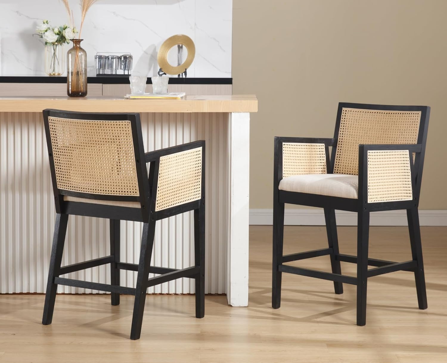 CIMOTA Rattan Counter Height Bar Stools Set of 2 for Kitchen Island ...