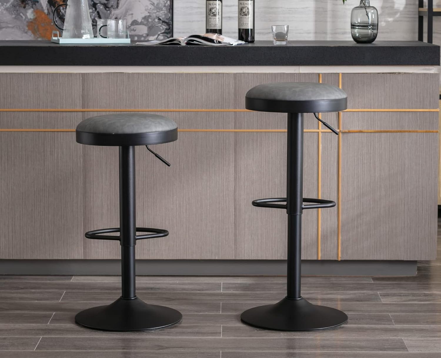 CIMOTA Swivel Round Bar Stools Set of 2 Backless Adjustable Counter ...