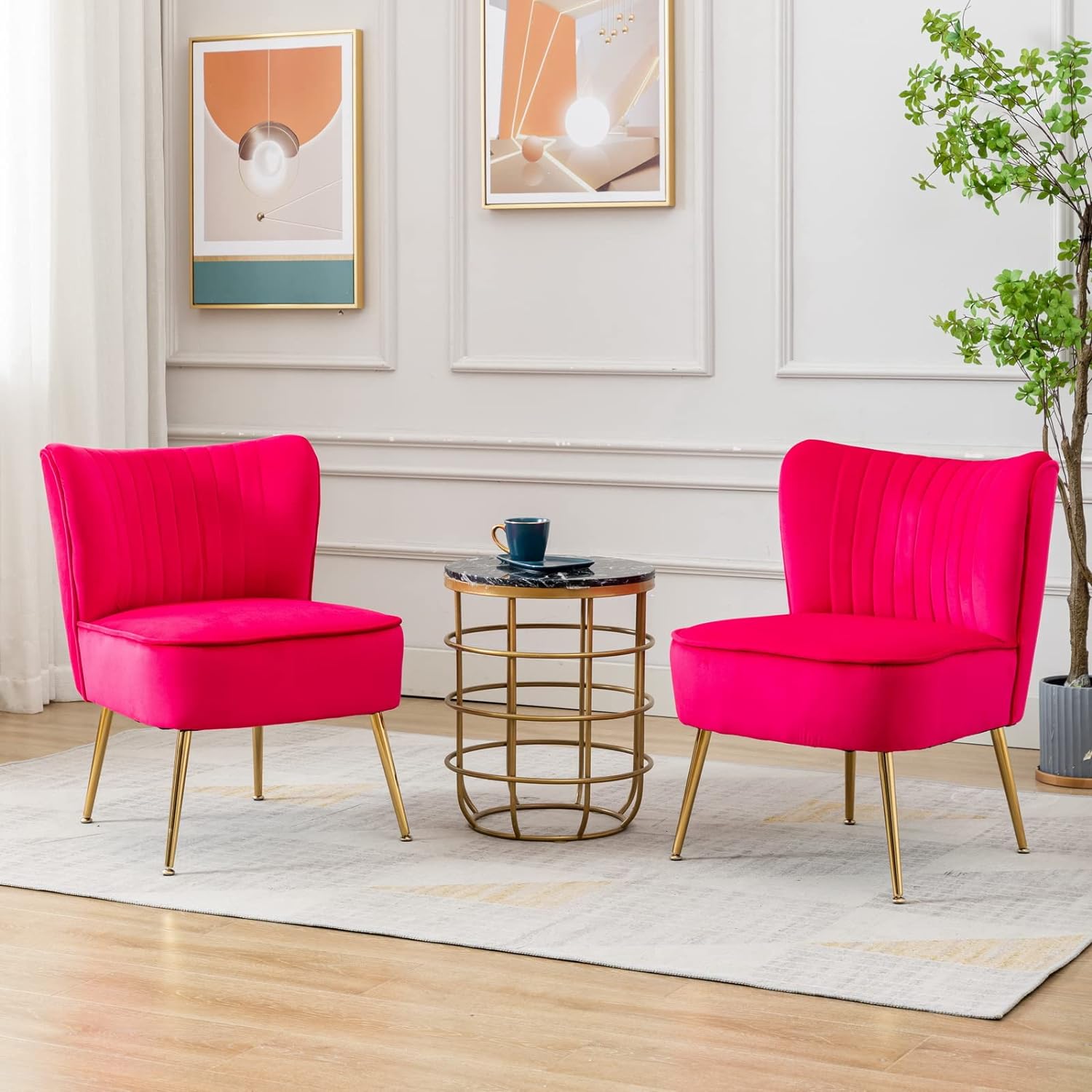 CIMOTA Velvet Accent Chairs Set of 2 Modern Armless Slipper Wingback ...