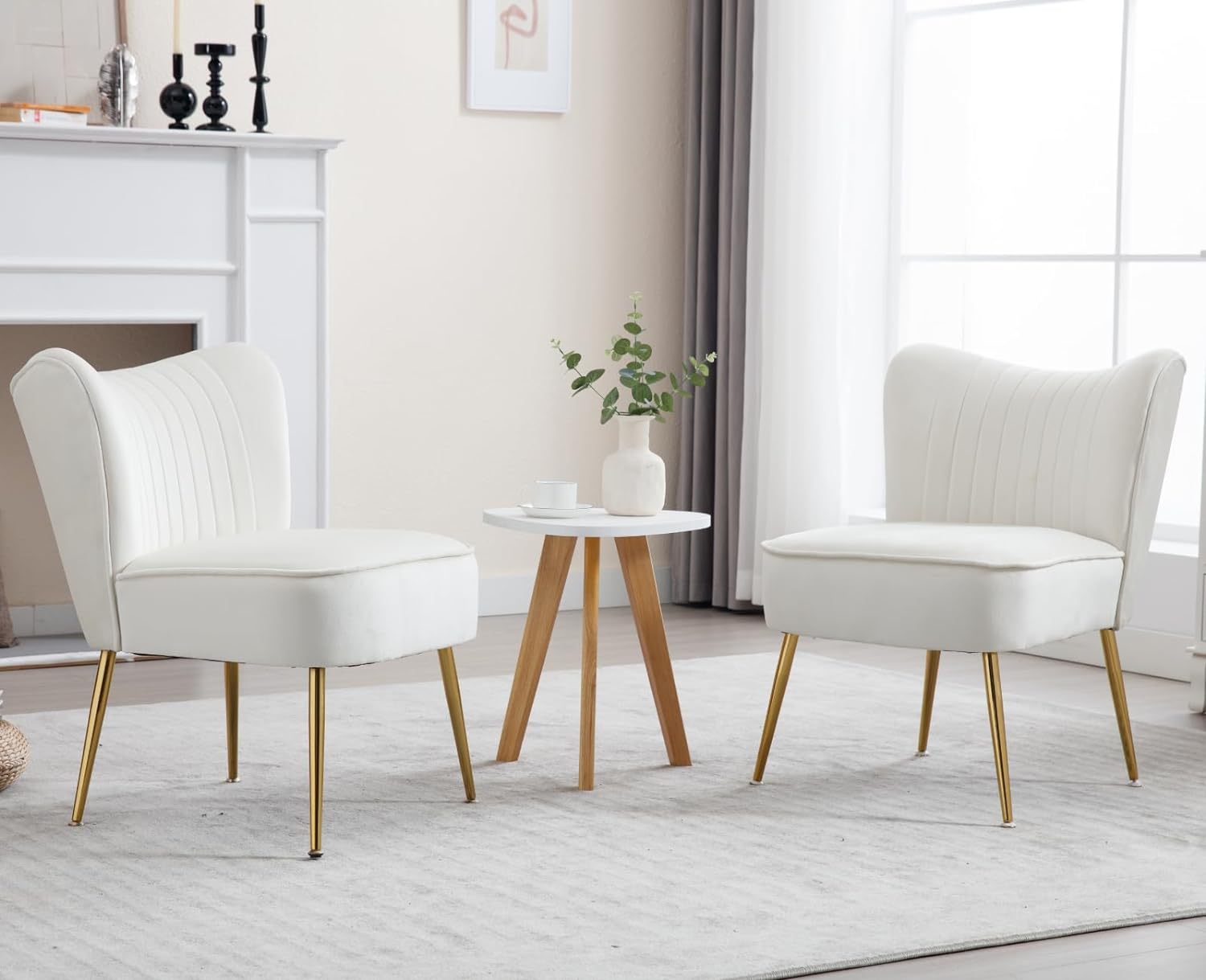 CIMOTA Velvet White Accent Chairs Set of 2 Modern Armless Slipper Chair ...