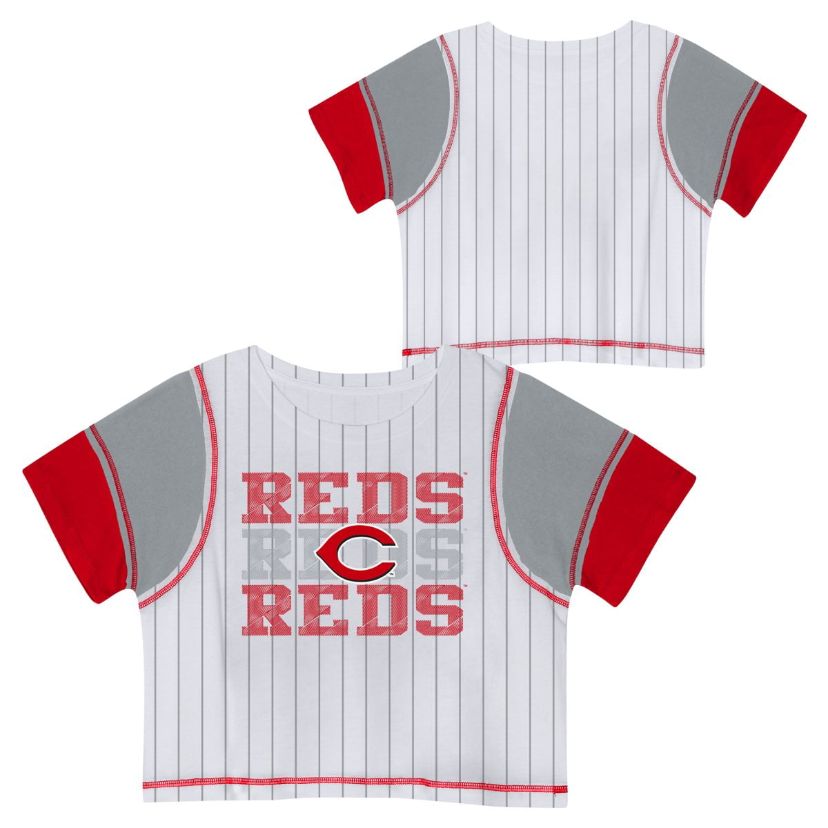 CINCINNATI REDS Girls White Color Cotton Pinstripe Half Sleeve Stacked ...