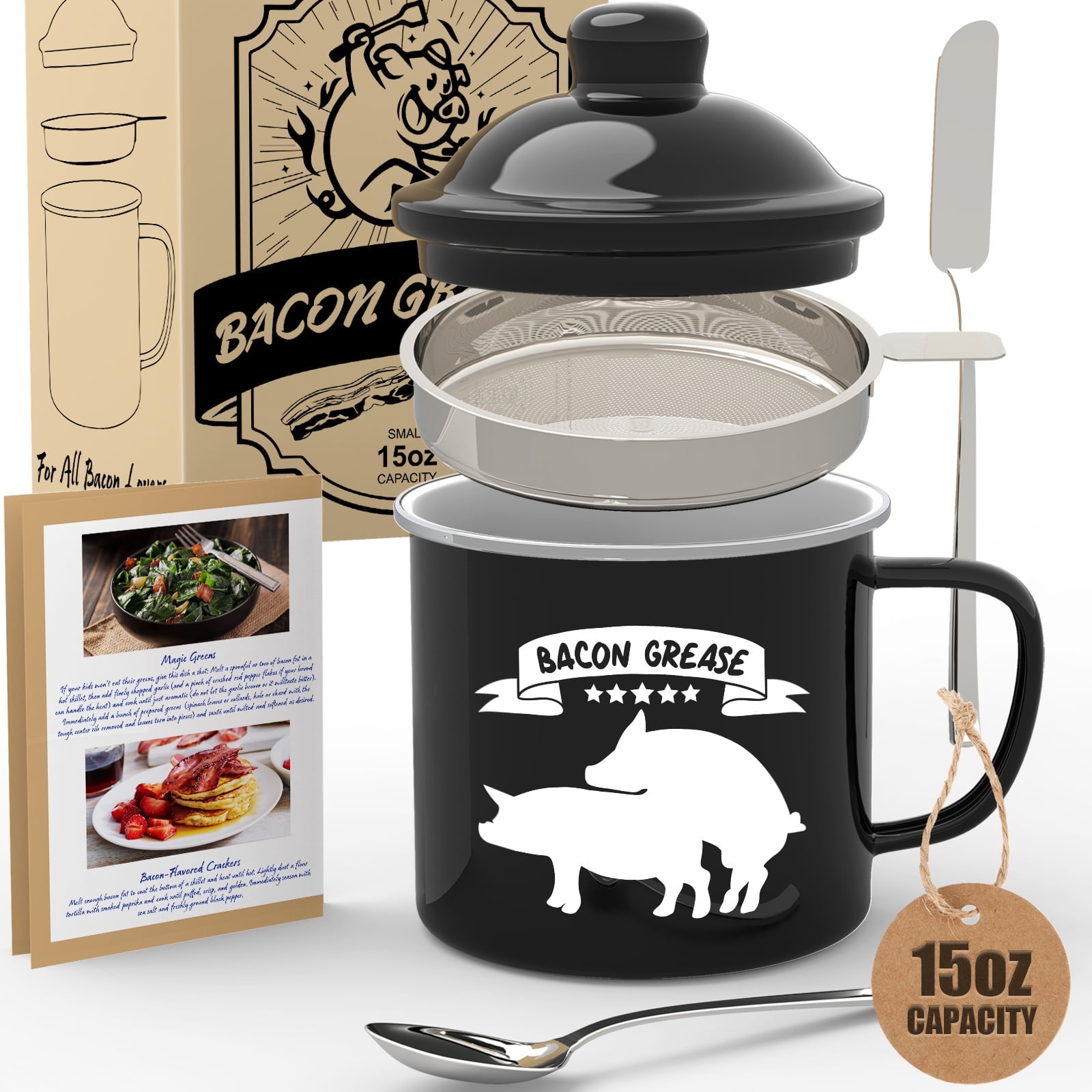 CINNIE&JHIN Bacon Grease Container with Strainer - With Food-Grade ...