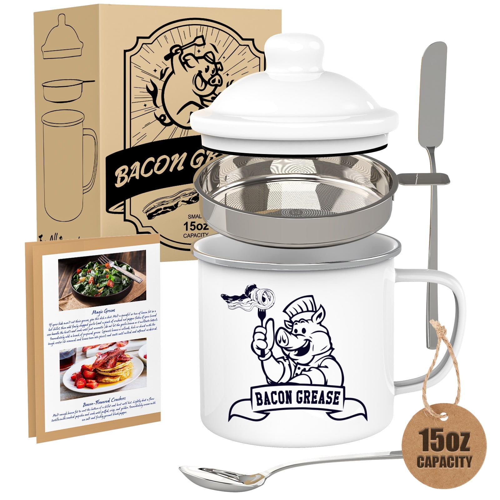 CINNIE&JHIN Bacon Grease Container with Strainer - With Food-Grade ...