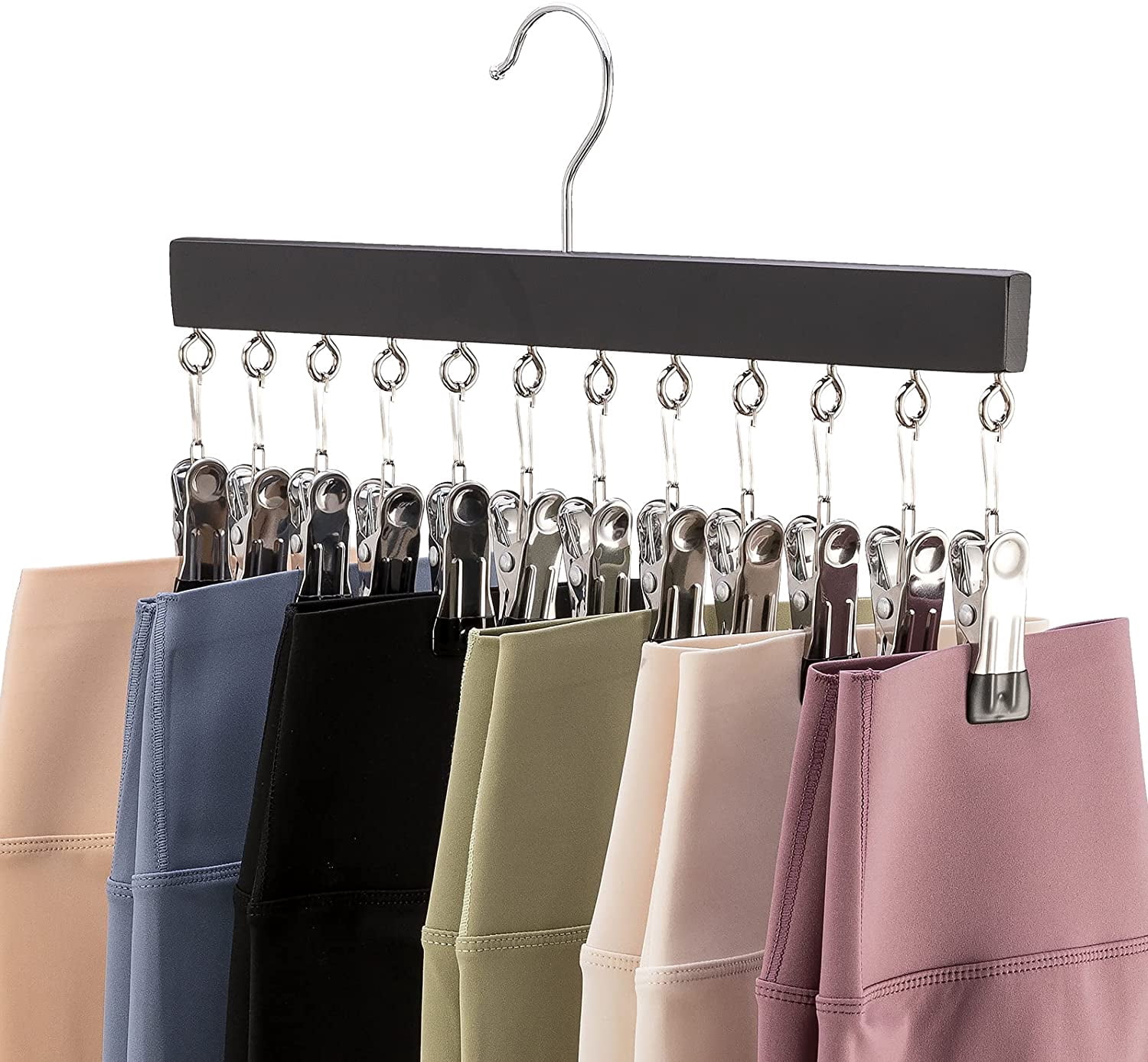CINPIUK Legging Organizer for Closet, Wooden Hangers with Clips Holds ...