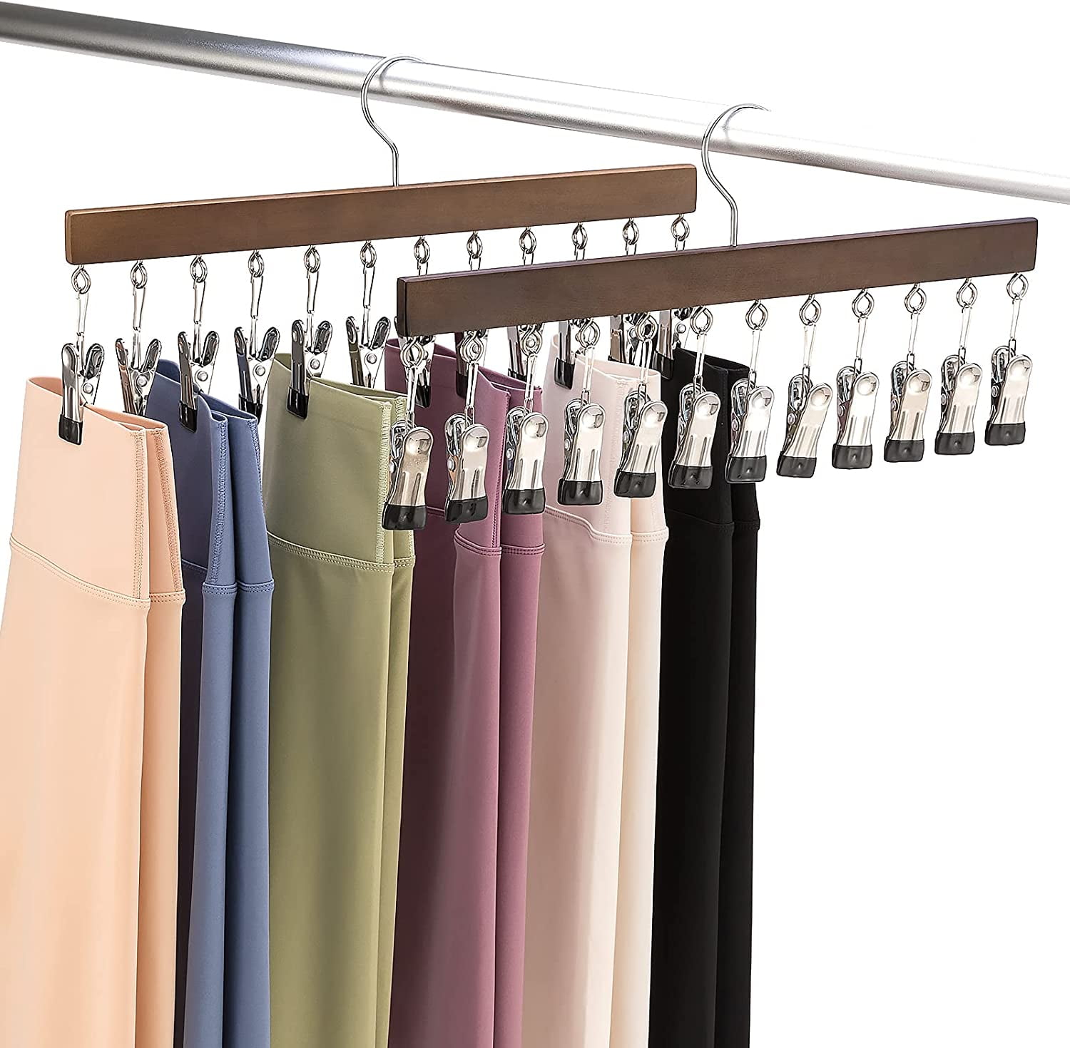 CINPIUK Legging Organizer for Closet, Wooden Hangers with Clips Holds ...