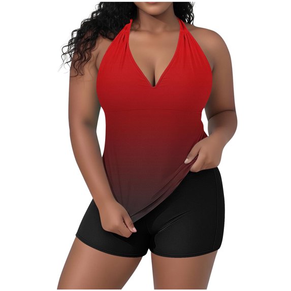 CINVREST Plus Size Bathing Suits for Women Beach Travel 2 Piece Halter ...