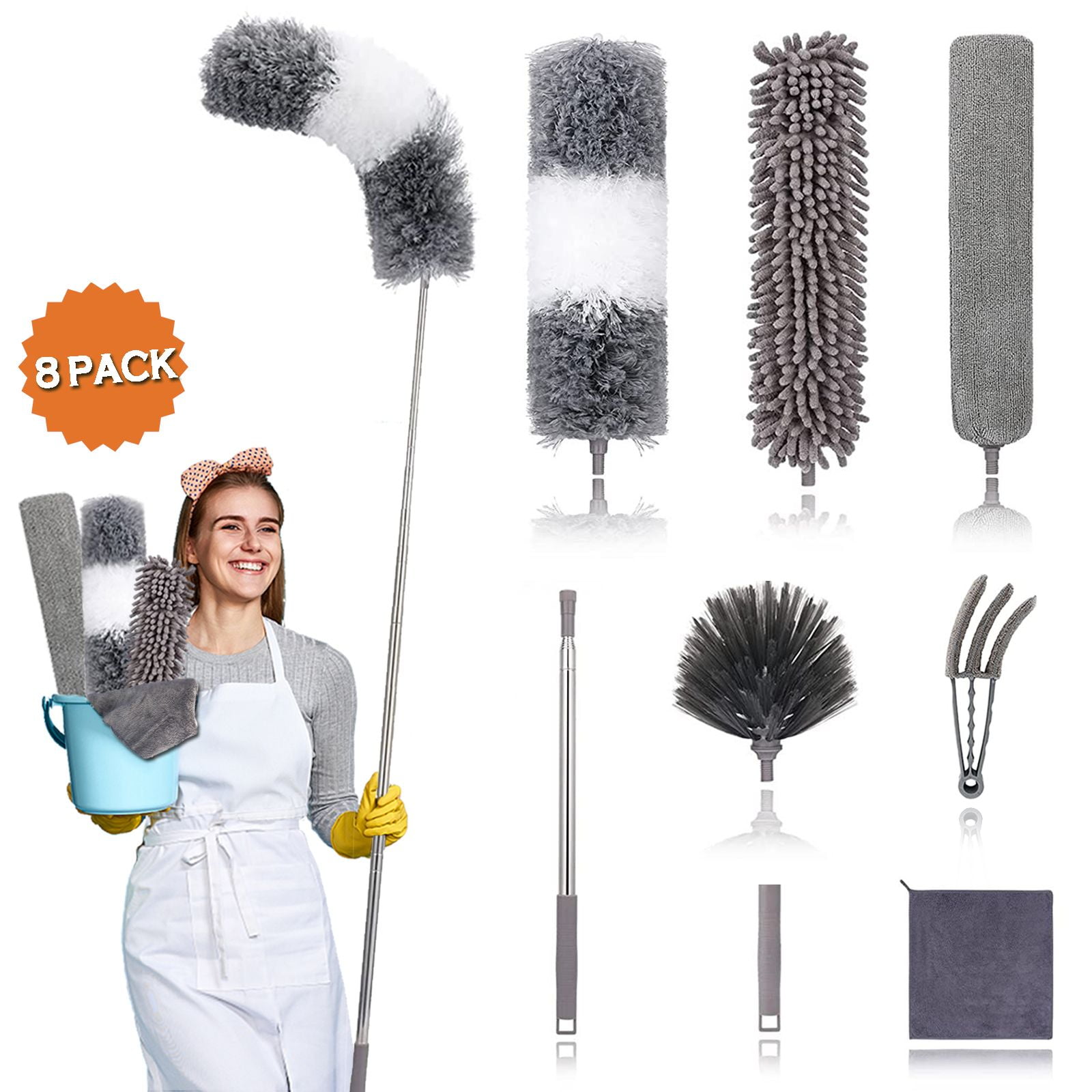 CINYOYO 8 Pcs Microfiber Duster Bendable Feather Duster with Extendable ...