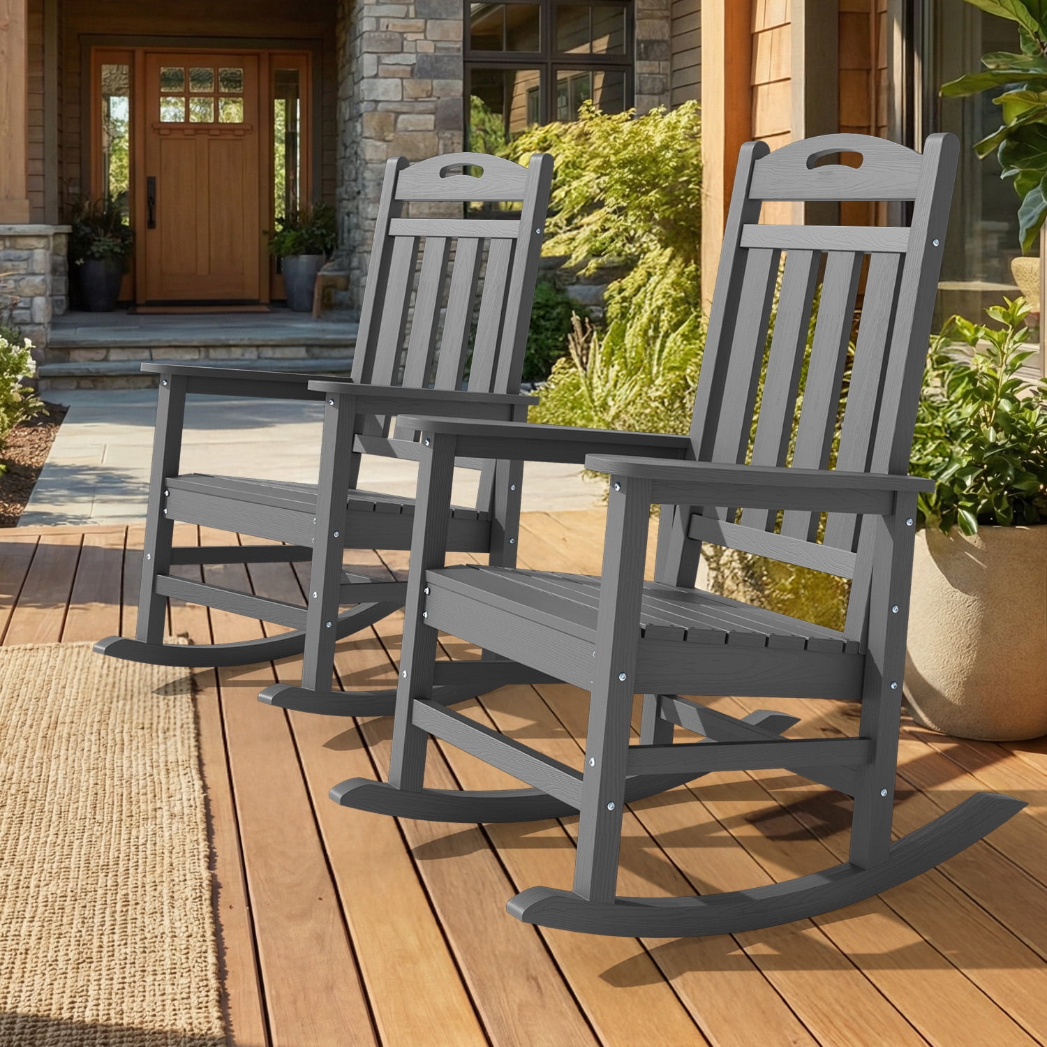 Outdoor Oversized Rocking Chair set of 2, HDPE High Back Patio Rocking ...