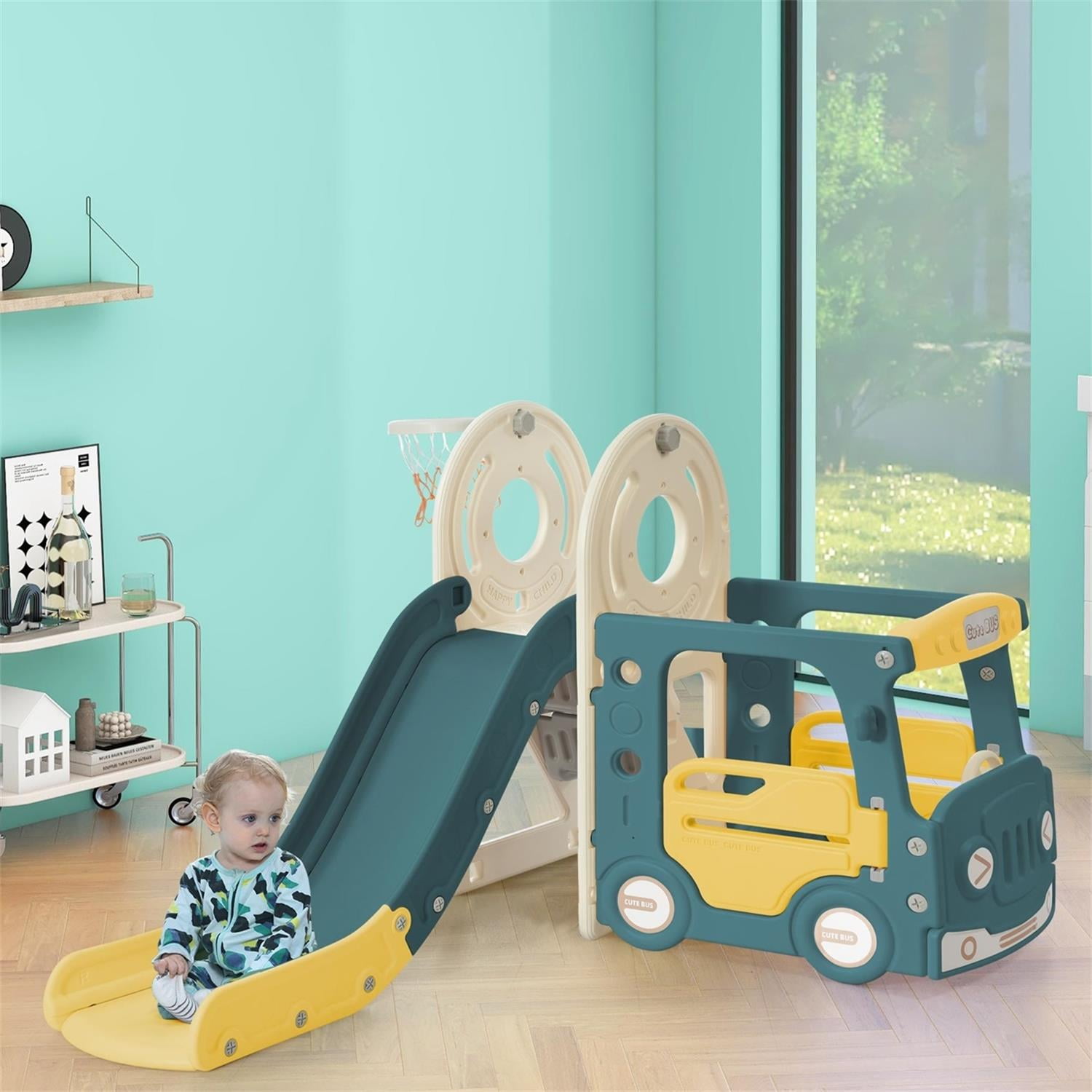 CIPACHO 4 in 1 Kids Slide Playset, Freestanding Bus Slide Set with ...