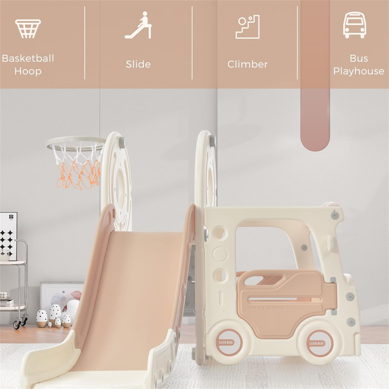 CIPACHO 4 in 1 Kids Slide Playset, Freestanding Bus Slide Set with ...