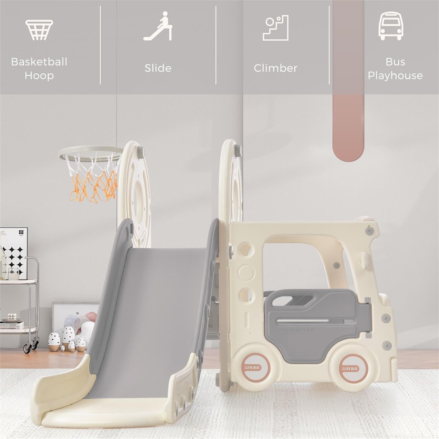 CIPACHO 4 in 1 Kids Slide Playset for Age 1-5, Freestanding Bus Slide ...