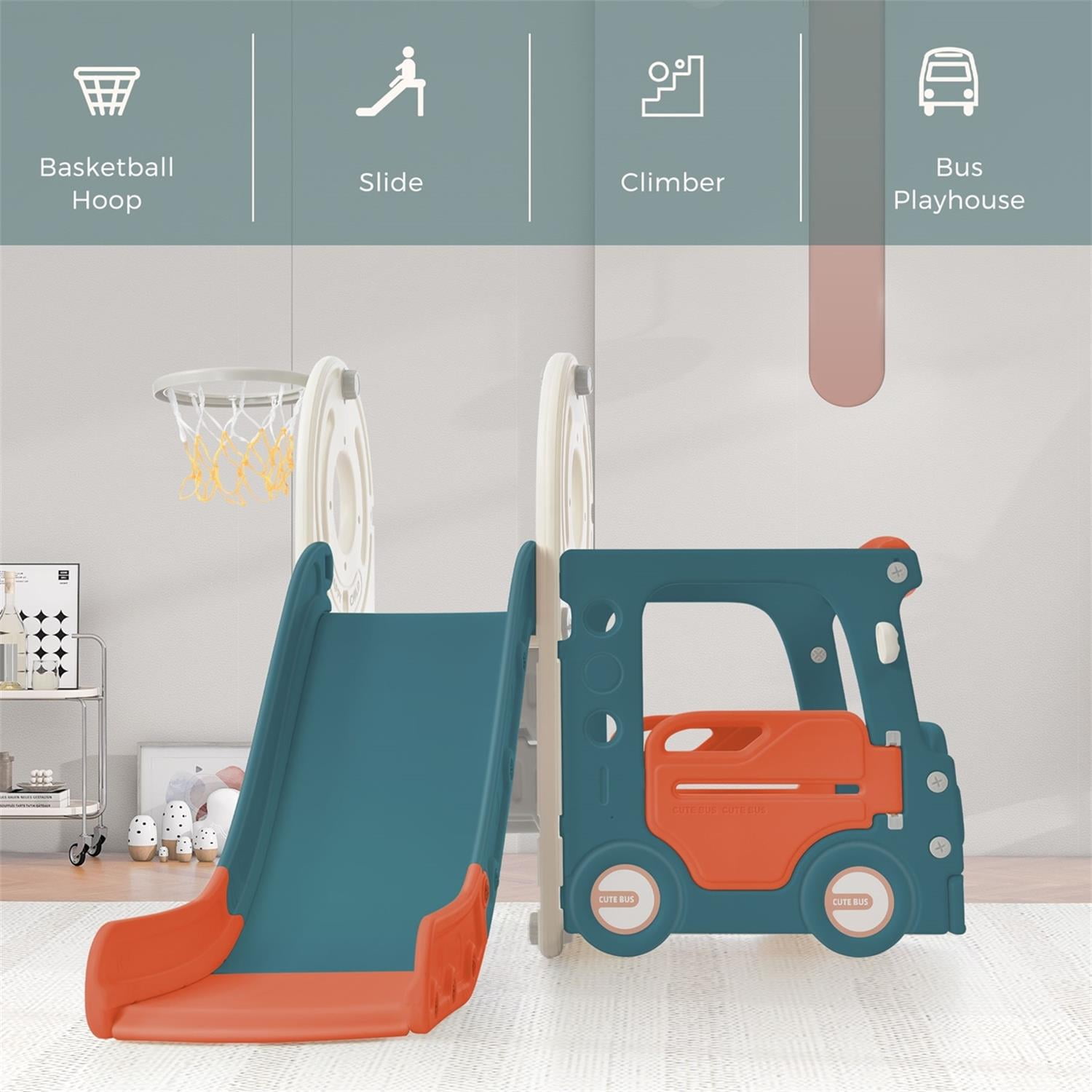 CIPACHO 4 in 1 Kids Slide Playset for Age 1-5, Freestanding Bus Slide ...