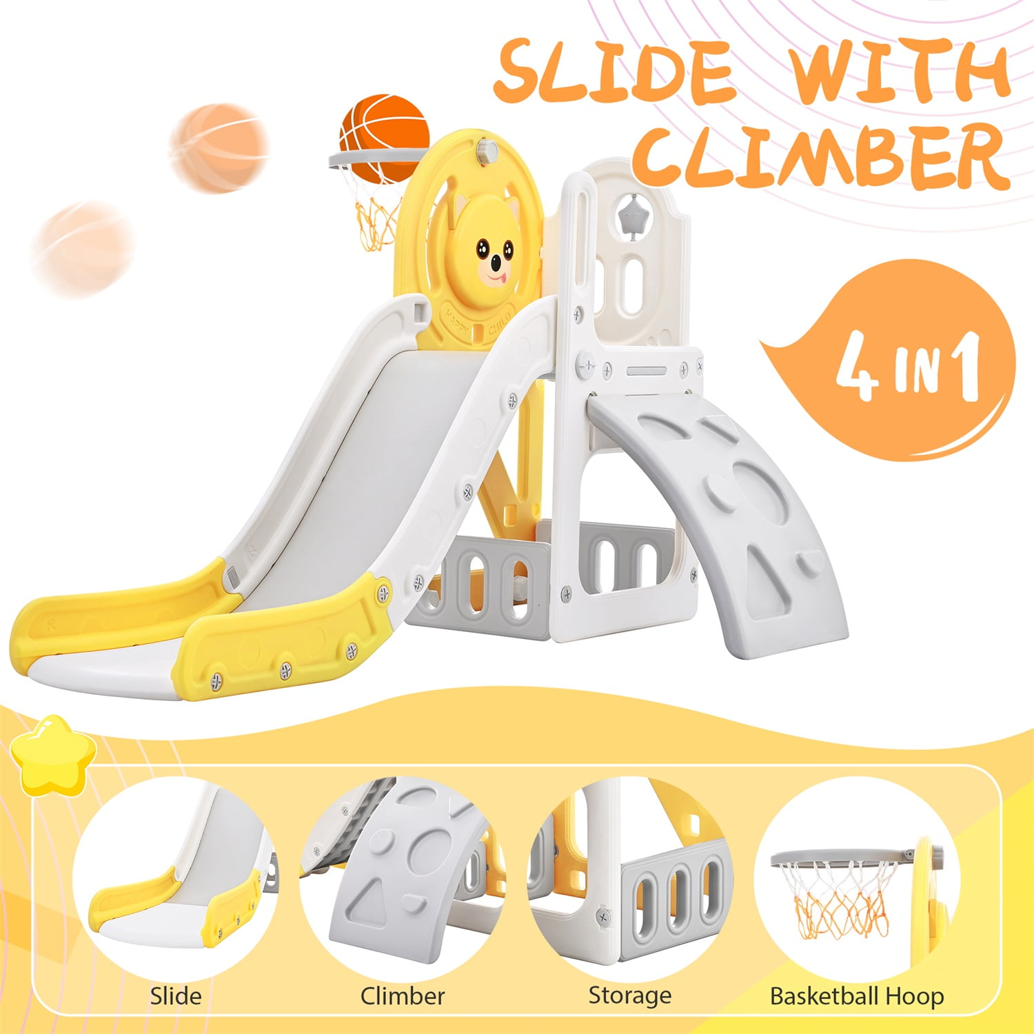 CIPACHO 4 in 1 Kids Slide Playset for Age 2-5, Indoor Outdoor Children ...