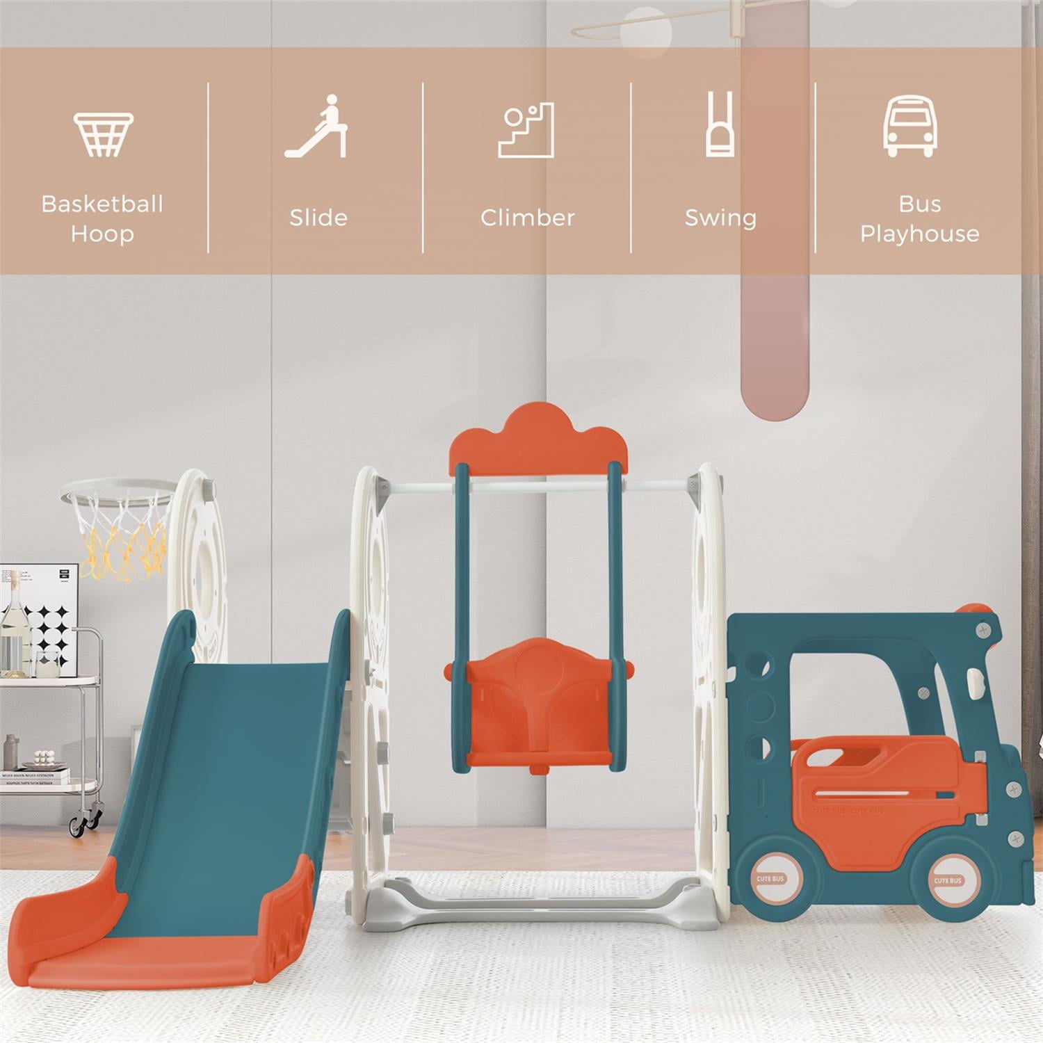 CIPACHO 5 in 1 Kids Playground Climber Slide Playset with Swing ...