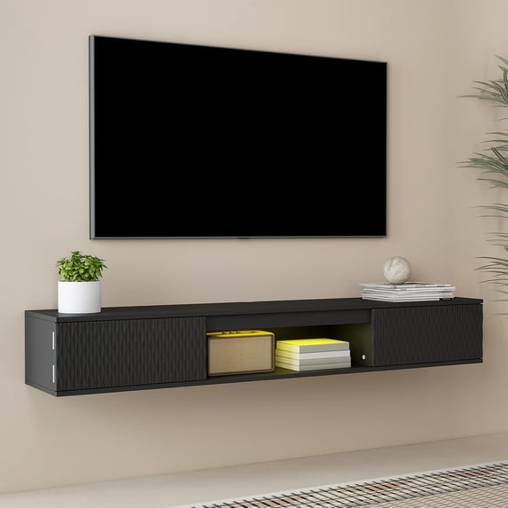 CIPACHO 63'' Floating TV Stand with LED Light, Wall Mounted TV Console ...