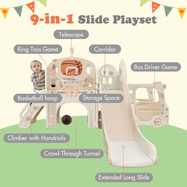 CIPACHO Bus Themed Slide Toys for Toddler Indoor Outdoor, Playsets ...