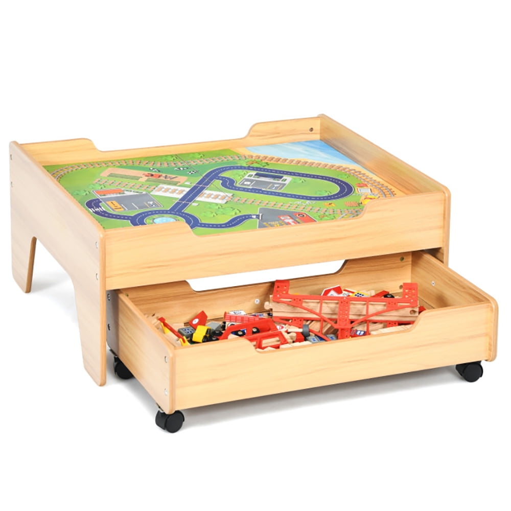 CIPACHO Children's Wooden Railway Set Table with 100 Pieces Storage ...