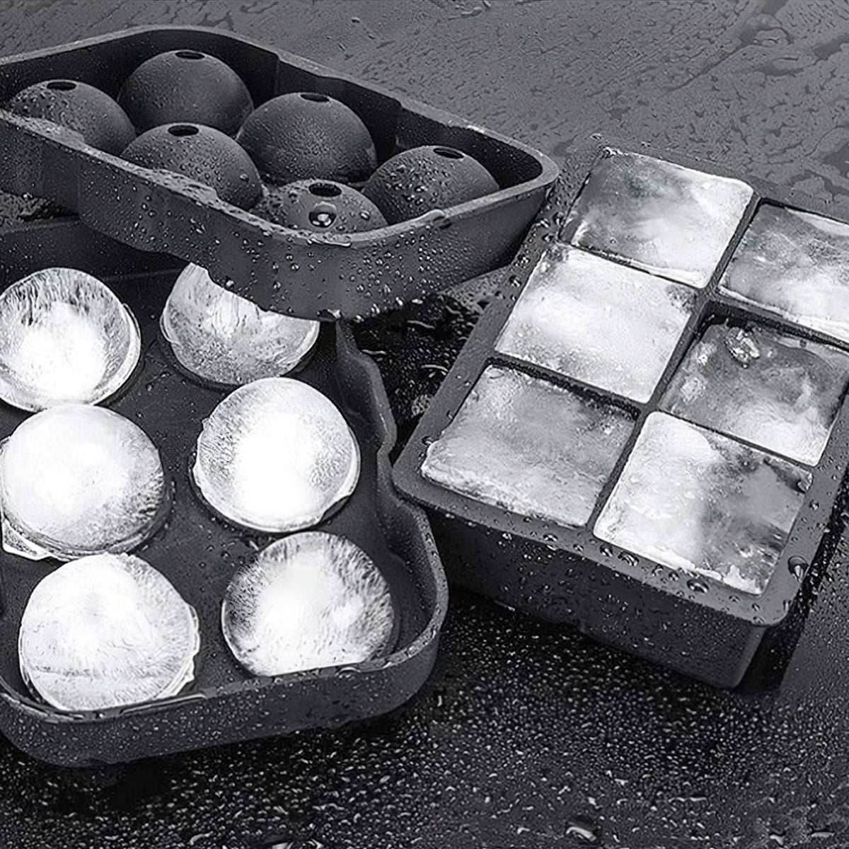 CIPACHO Ice Cube Trays Set of 2, Silicone Ice Ball Maker Set with Lids ...