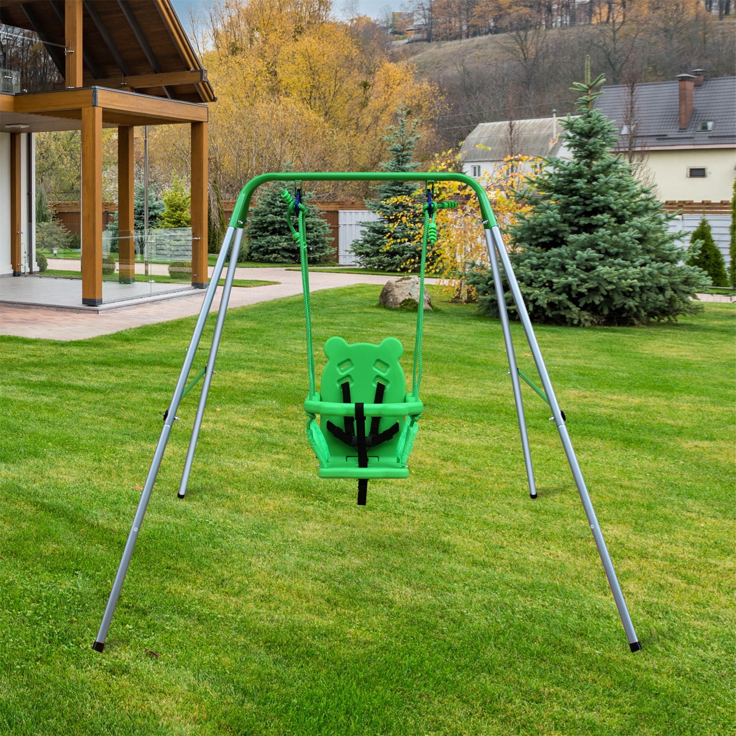 CIPACHO Indoor Outdoor Kids Metal Swing Set with Safety Belt, Baby ...