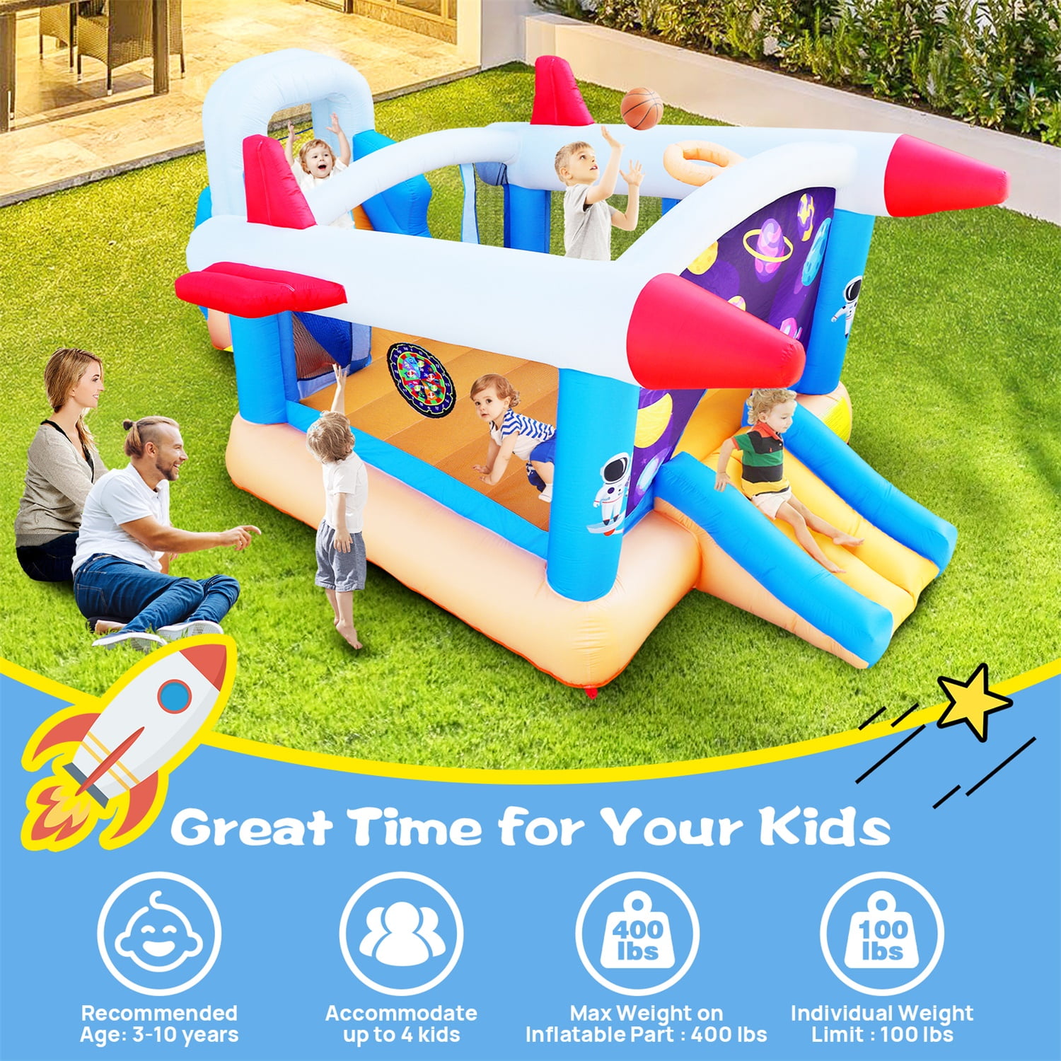 CIPACHO Inflatable Bounce House with Blower, Trampoline Bounce Castle ...