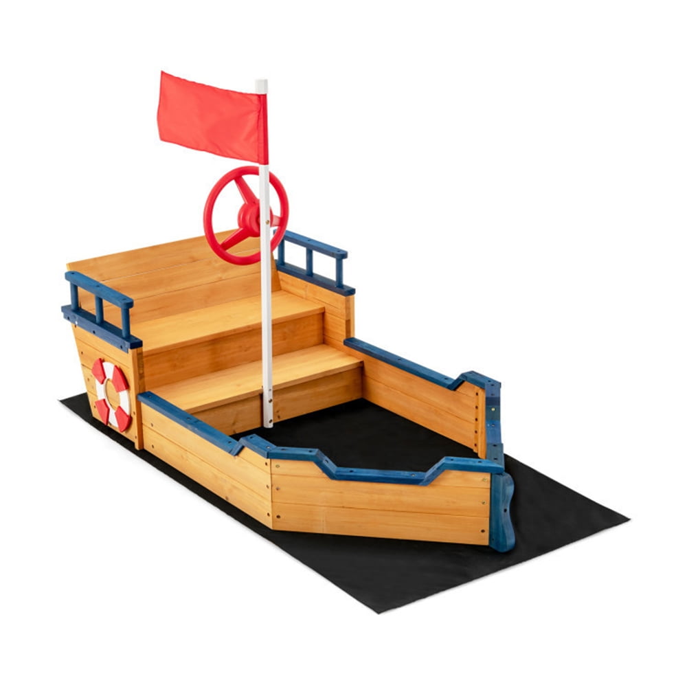 CIPACHO Kids Pirate Boat Wooden Sandbox Children Outdoor Playset, Sand ...