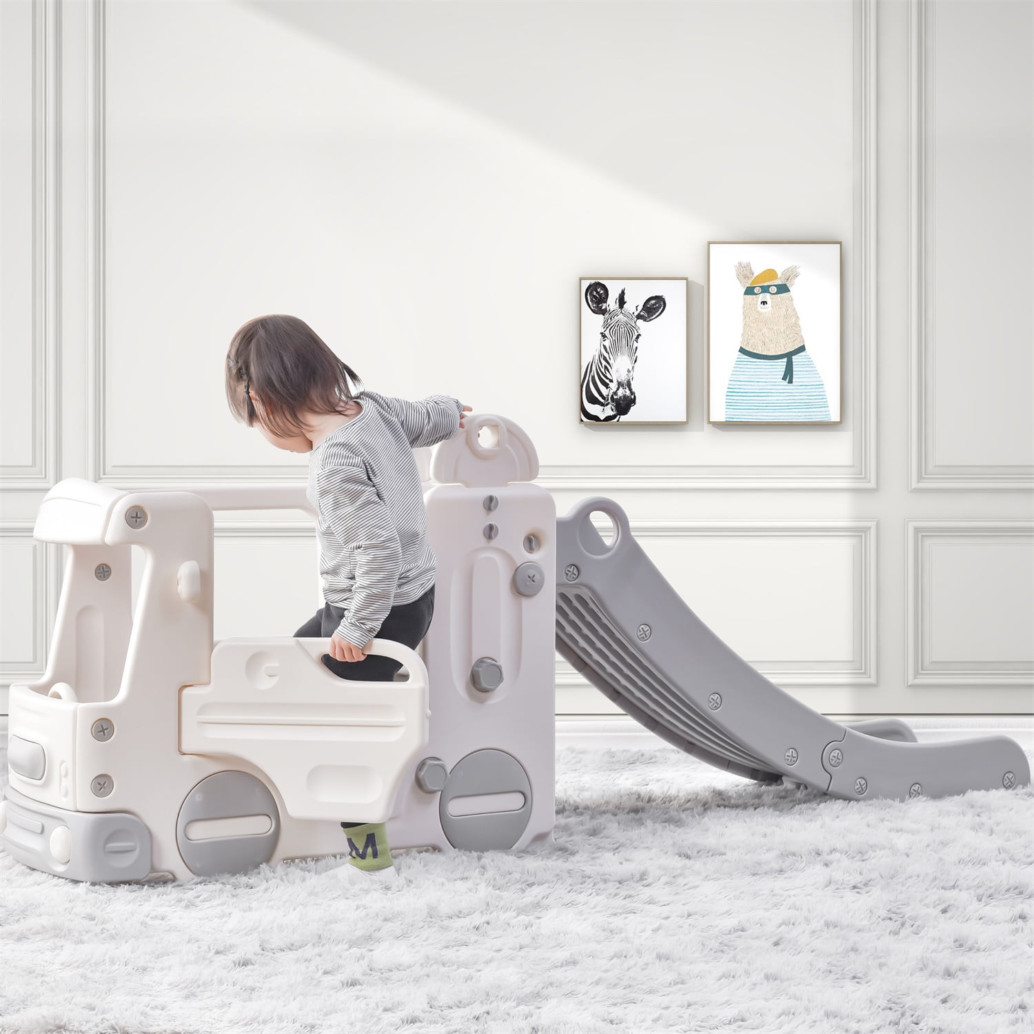 CIPACHO Kids Slide Set 4-in-1, Bus Climber Slide Toys with Basketball ...