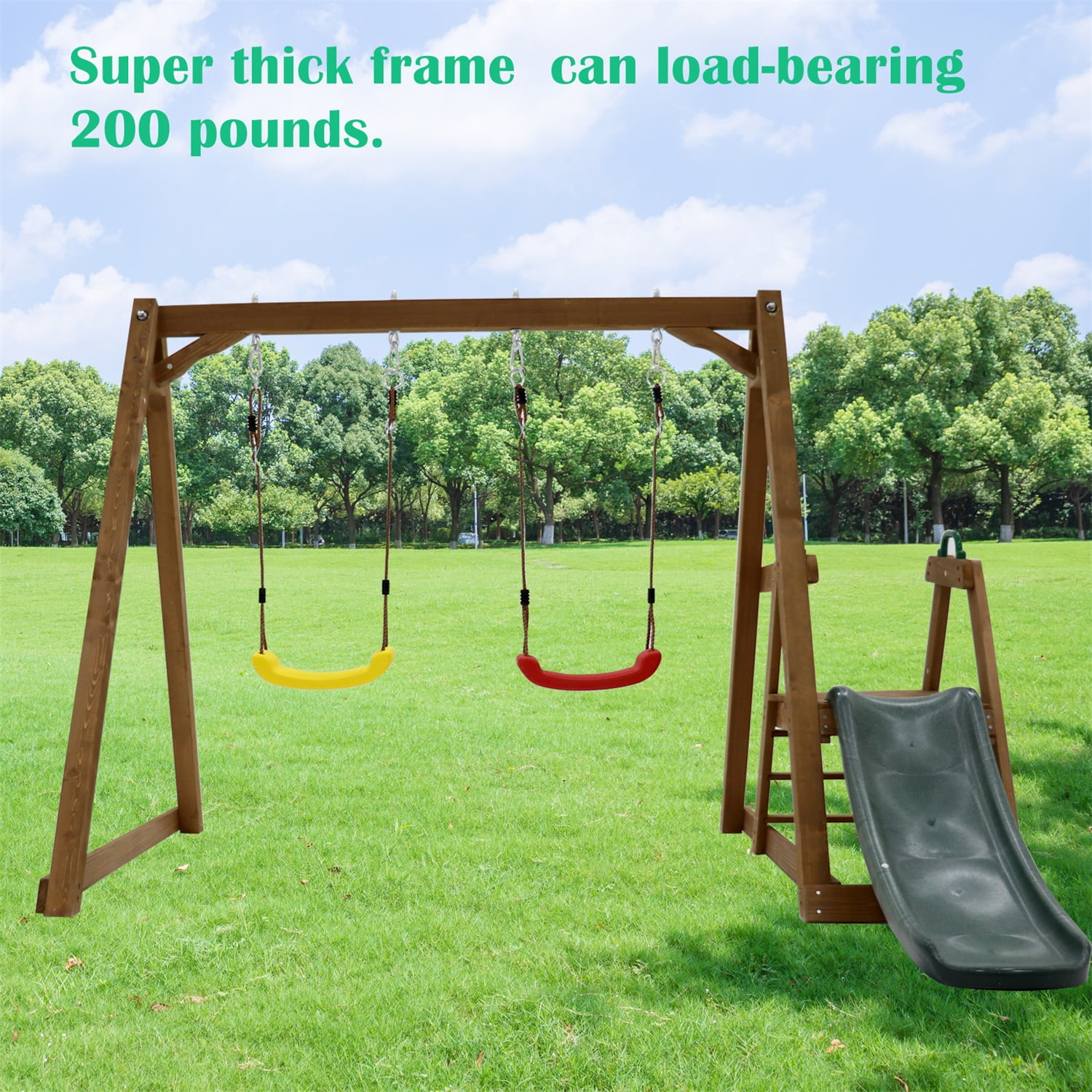 CIPACHO Wood Swing Set for Backyard, 2 in 1 Outdoor Swing Set with ...