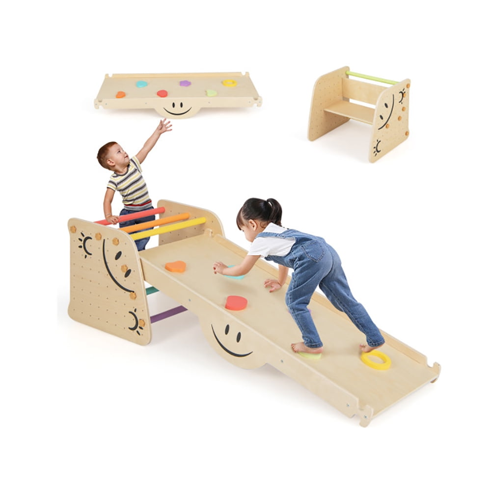 CIPACHO Wooden Kids Climbing Toy Triangle Climber Set with Seesaw ...