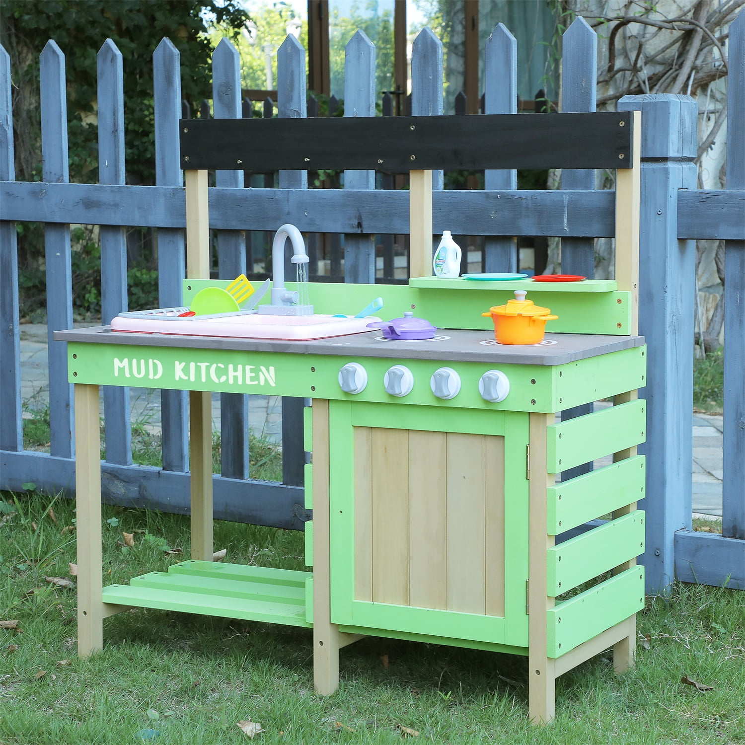 CIPACHO Wooden Kids Kitchen Playset, Indoor Outdoor Pretend Kitchen Set ...