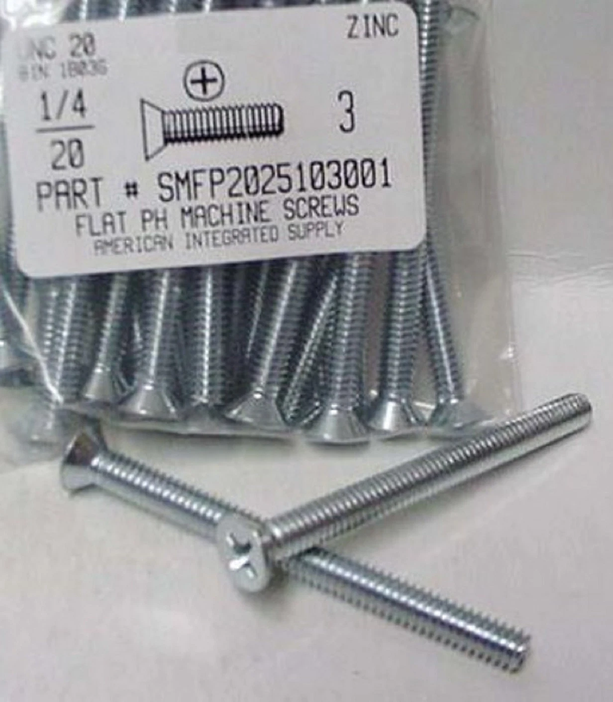 CIRCLE- 1/4-20X3 Flat Head Phillips Machine Screws Steel Zinc Plated ...