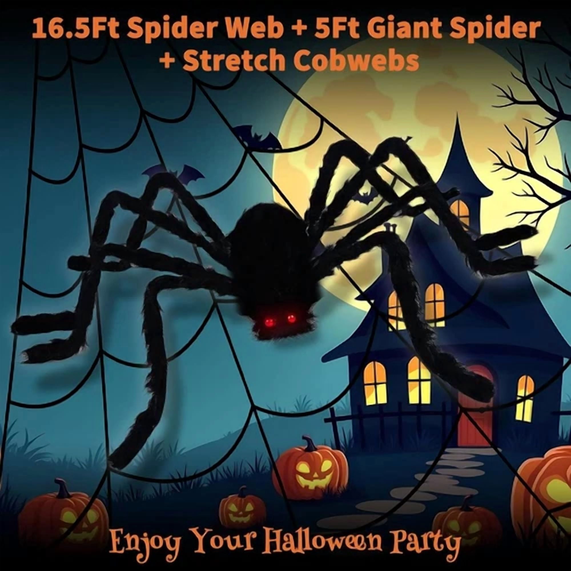 CIRCLE- 197" Halloween Spider Web + 59"Giant Spider Decorations Fake ...