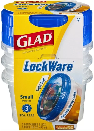 CIRCLE- Glad Lockware Plastic 3 Food Storage Containers + 3 Lids Small ...