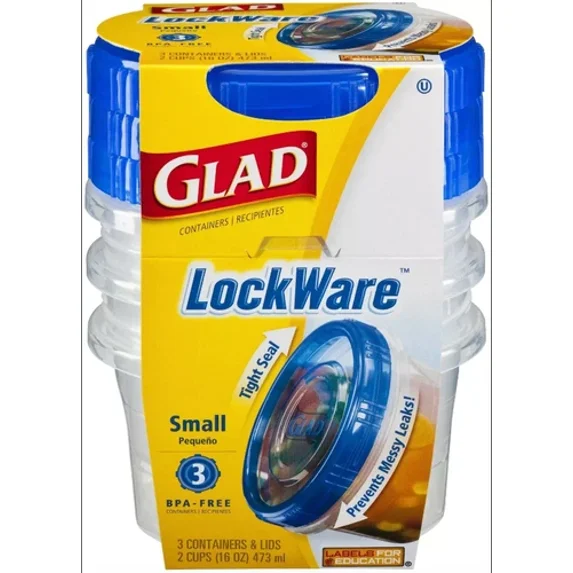 CIRCLE- Glad Lockware Plastic 3 Food Storage Containers + 3 Lids Small ...