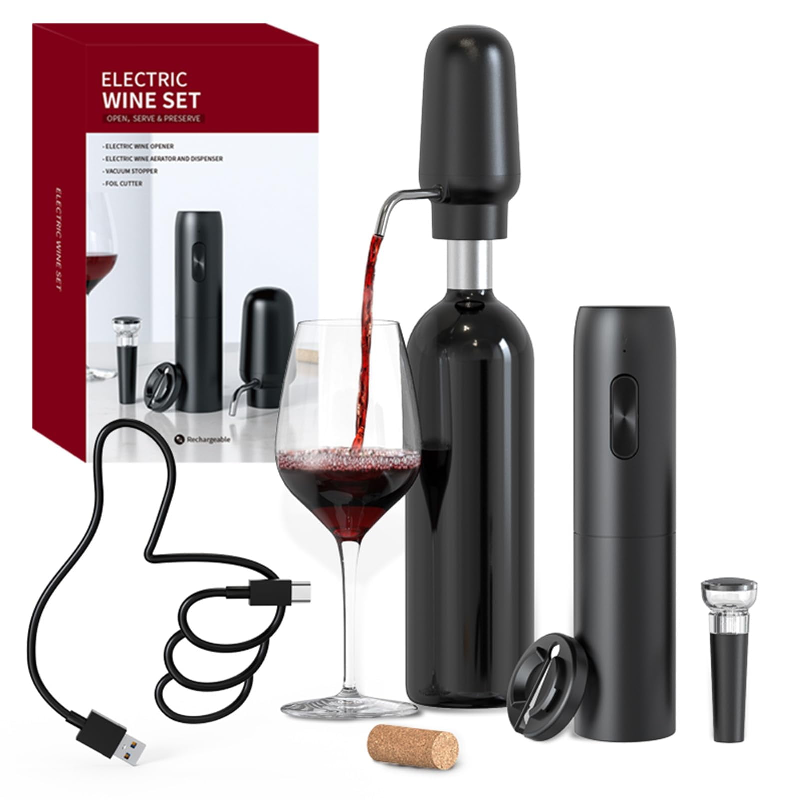CIRCLE JOY Electric Wine Opener Set 4-in-1 Automatic Corkscrew with ...